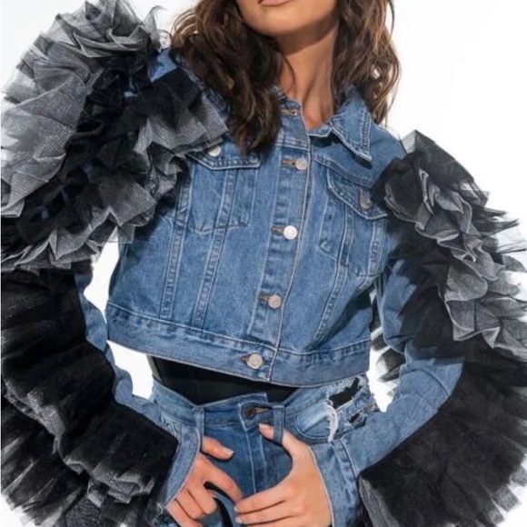 Arika | Jackets & Coats | Azela Wang Chicka Chicka Denim Ruffle Jacket ...